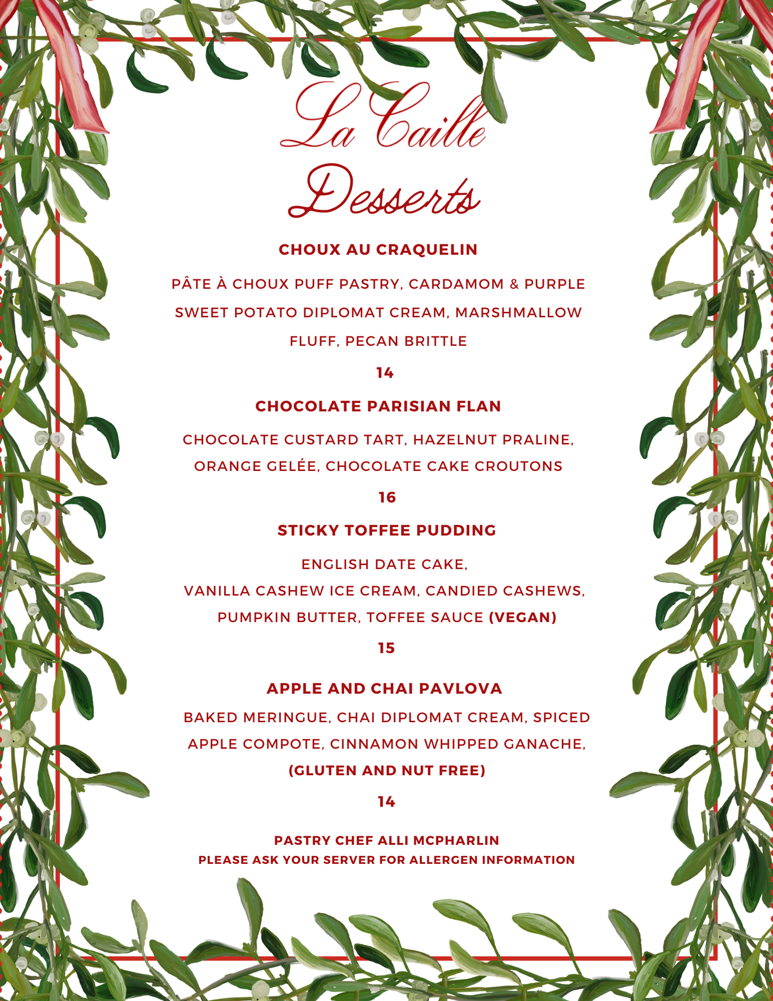 Menus | La Caille in Sandy, UT