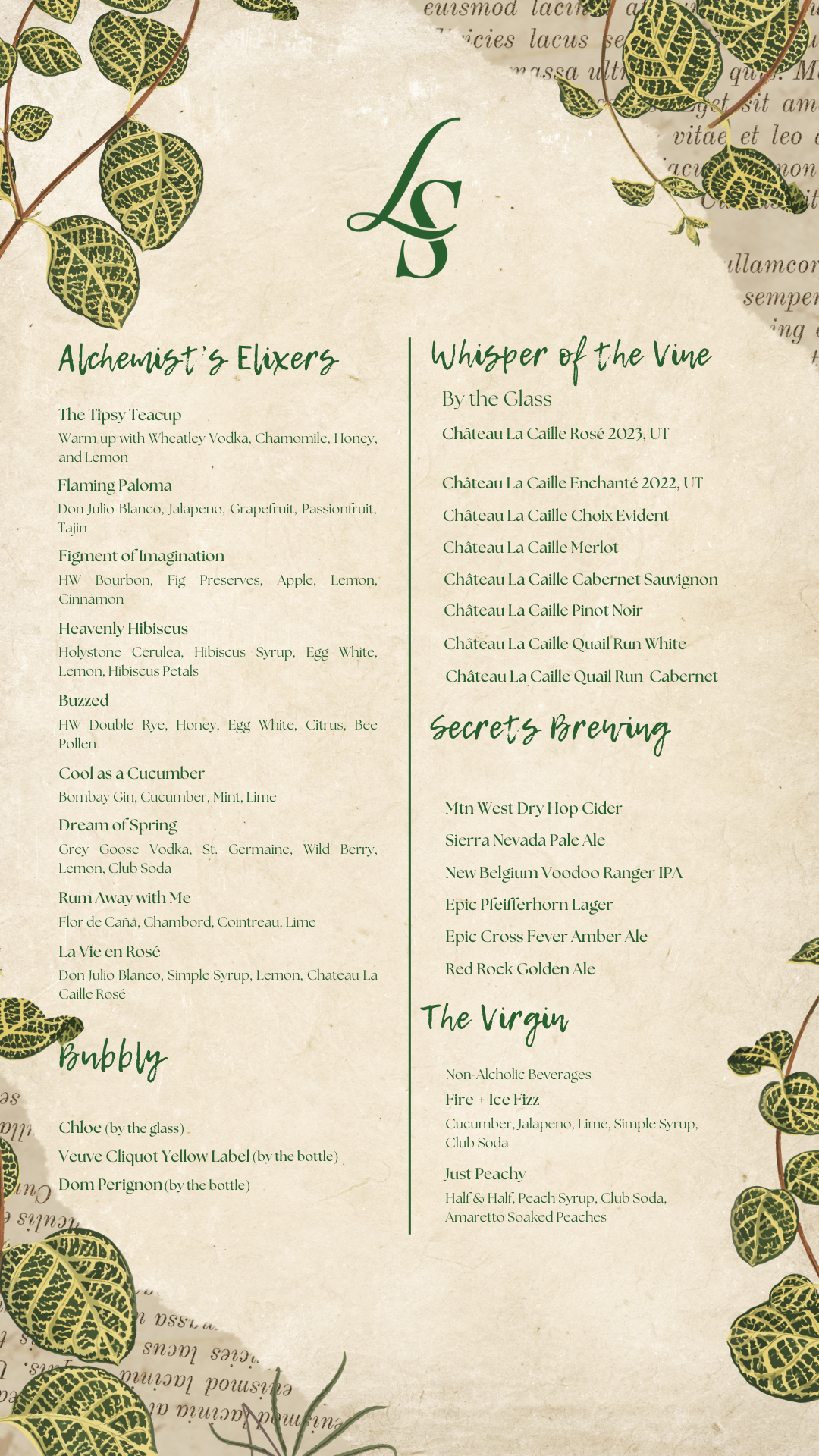 Menus | La Caille in Sandy, UT