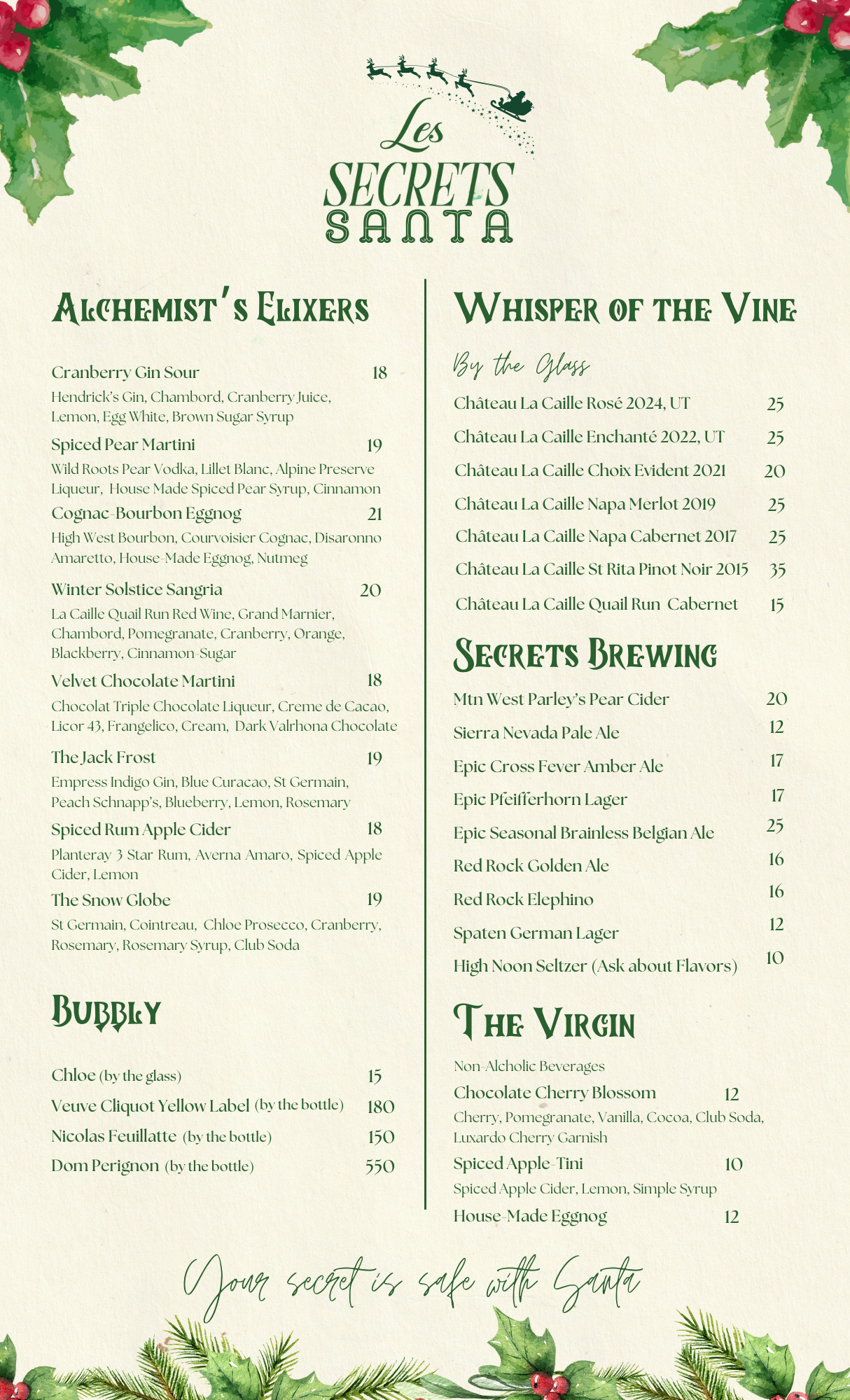 Menus | La Caille in Sandy, UT