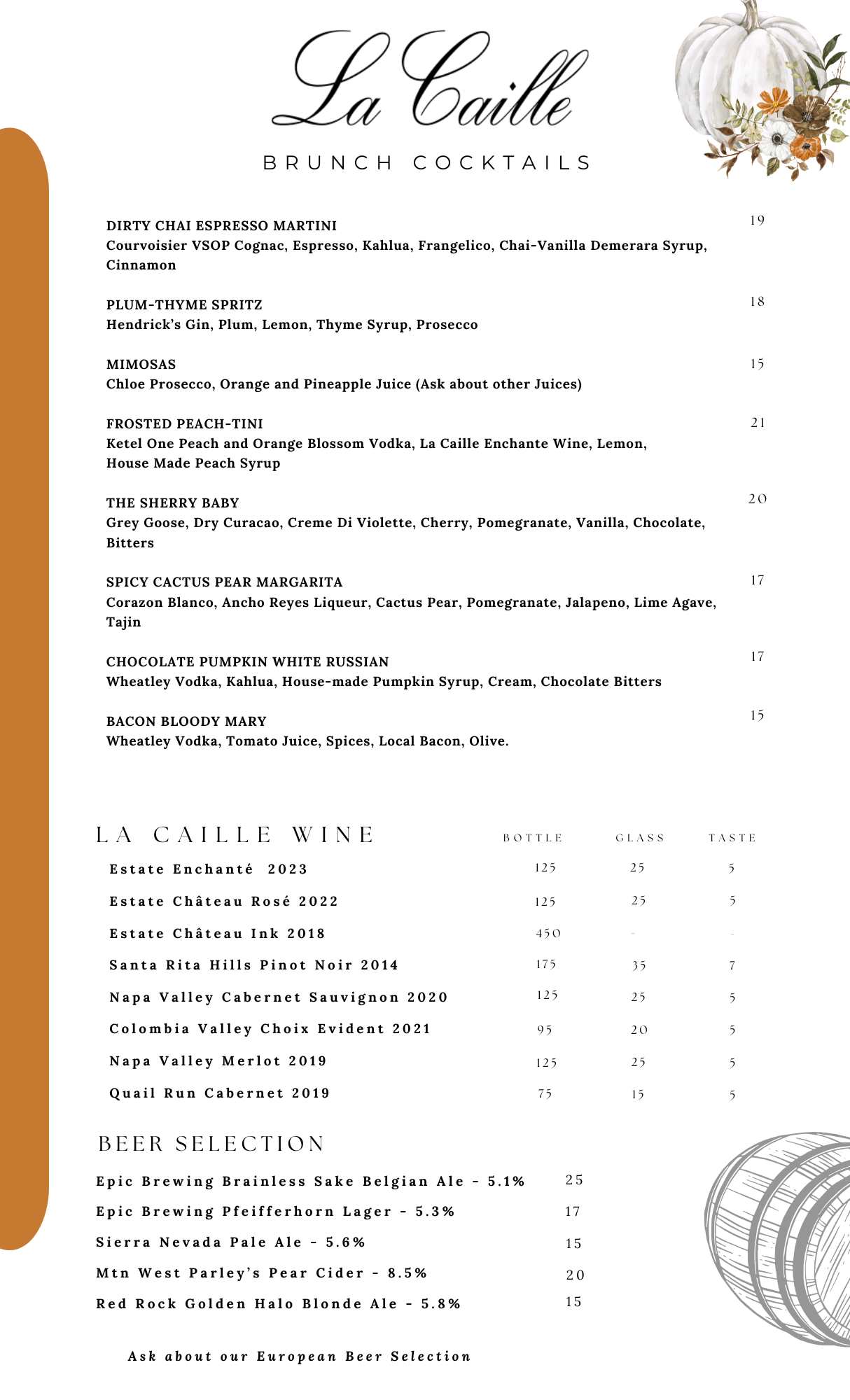 Menus | La Caille in Sandy, UT