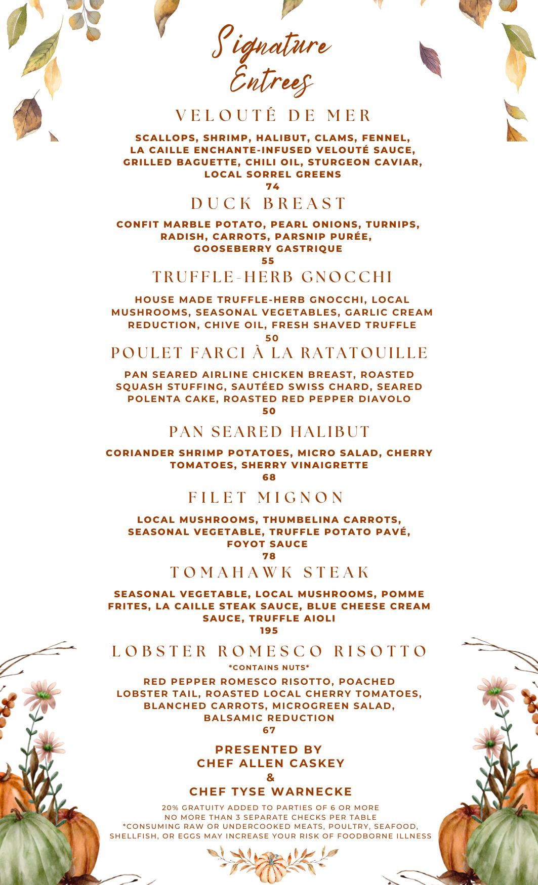 Menus | La Caille in Sandy, UT