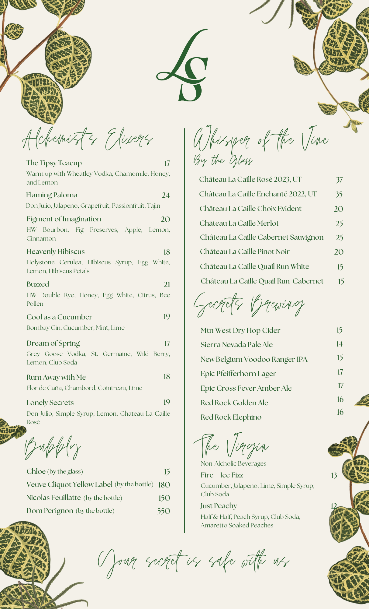 Menus | La Caille in Sandy, UT
