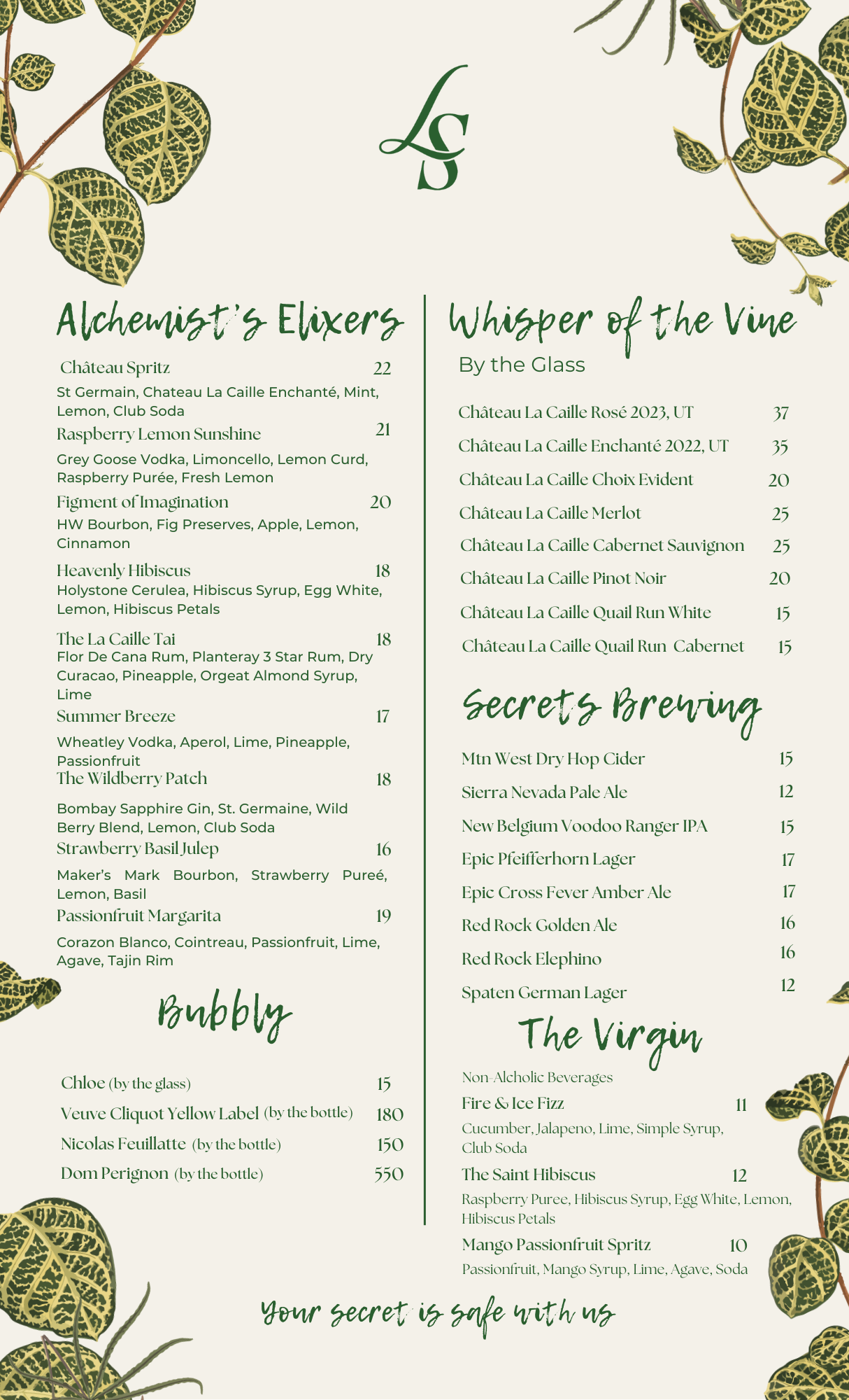 Menus | La Caille in Sandy, UT