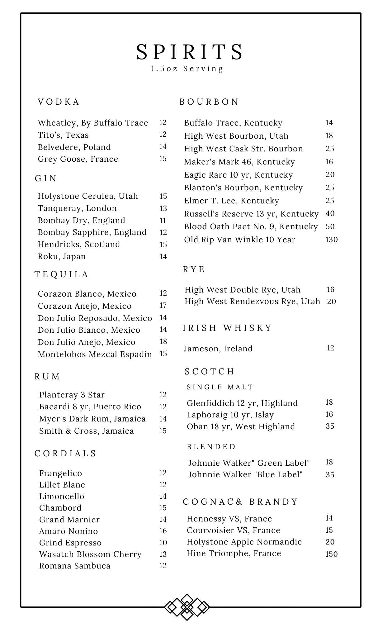 Menus | La Caille in Sandy, UT