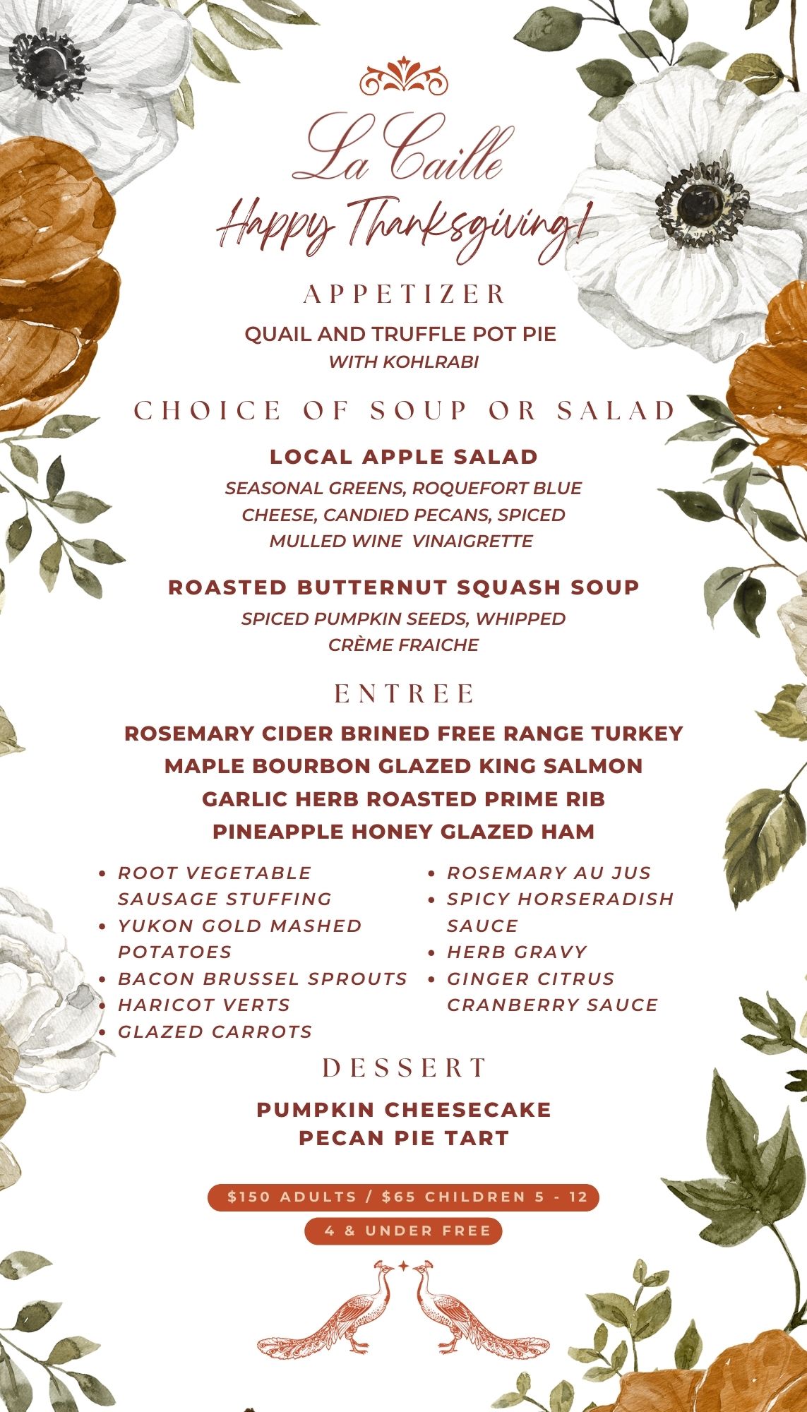 Menus | La Caille in Sandy, UT