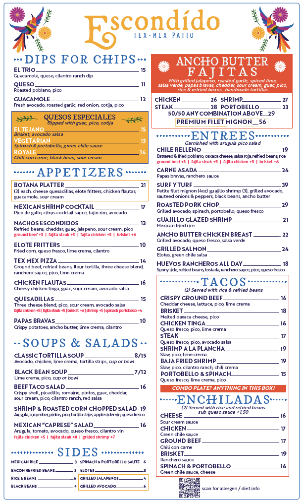 Menu | Escondido Restaurant in Dallas, TX