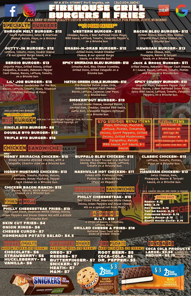 Menus | Firehouse Grill in Port Angeles, WA