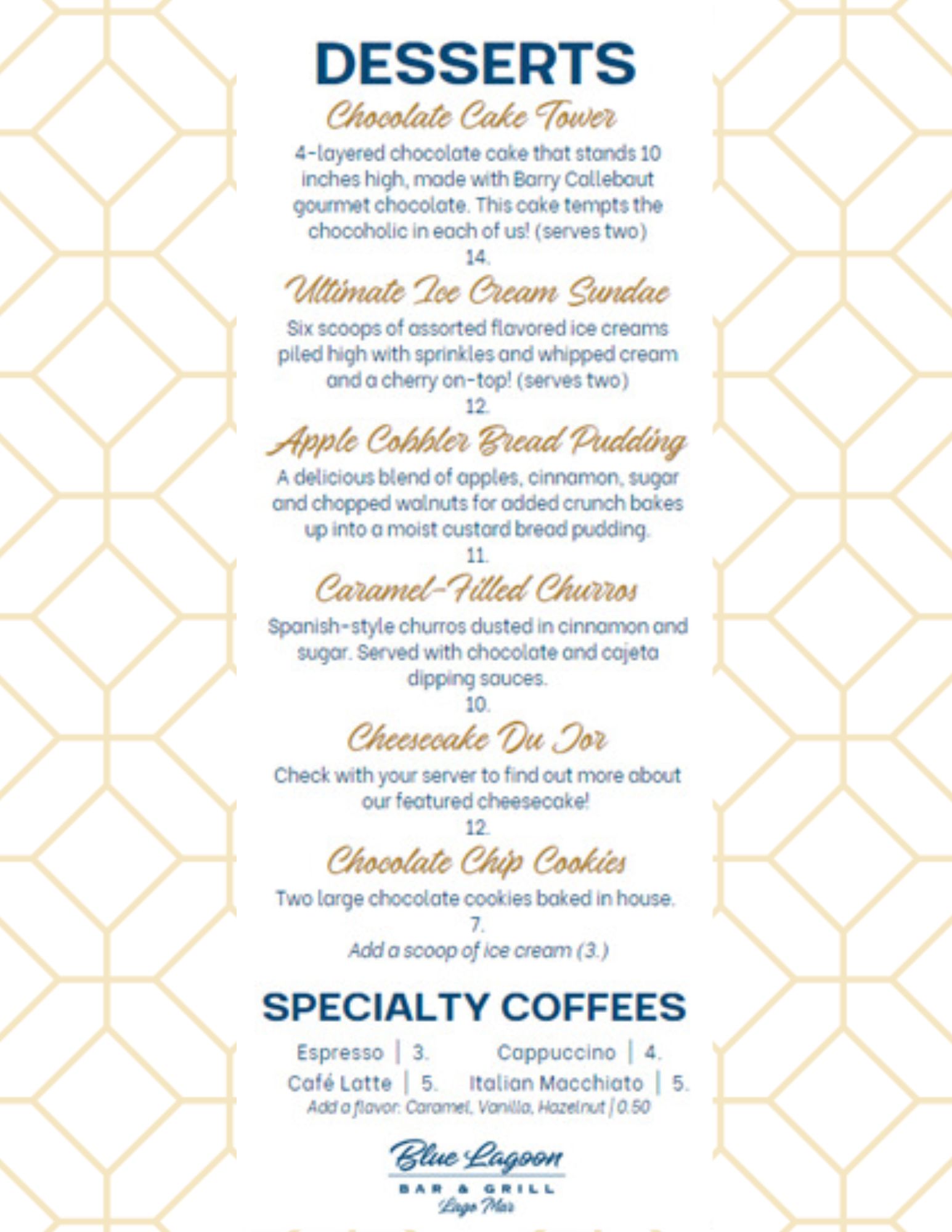 Menus | Blue Lagoon Bar & Grill Lago Mar in Texas City, TX