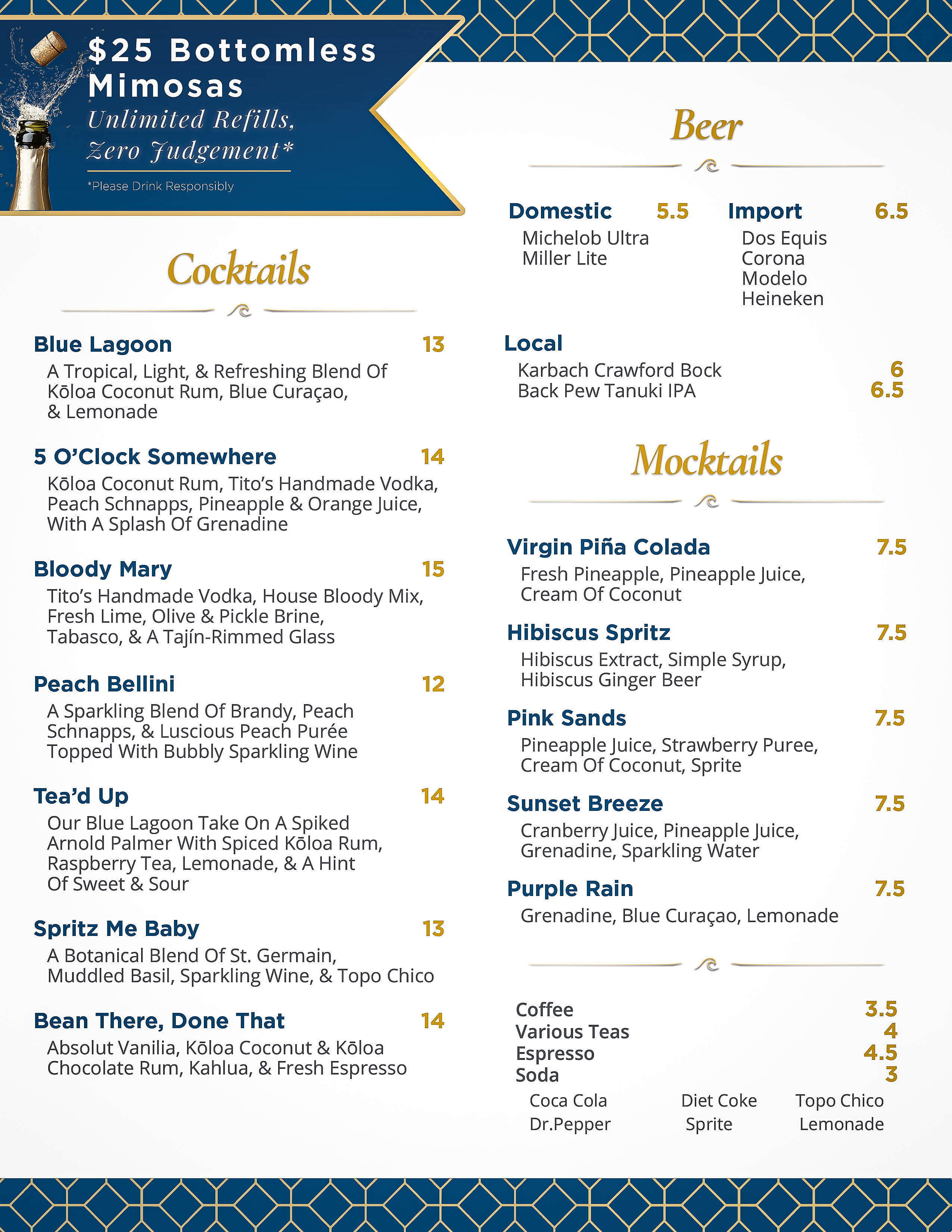 Menus | Blue Lagoon Bar & Grill Balmoral in Humble, TX