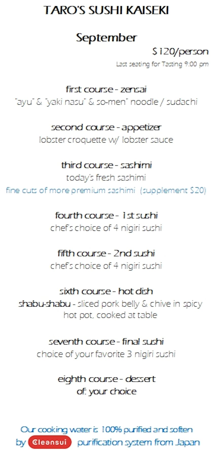 FOOD MENU | Sushi Taro