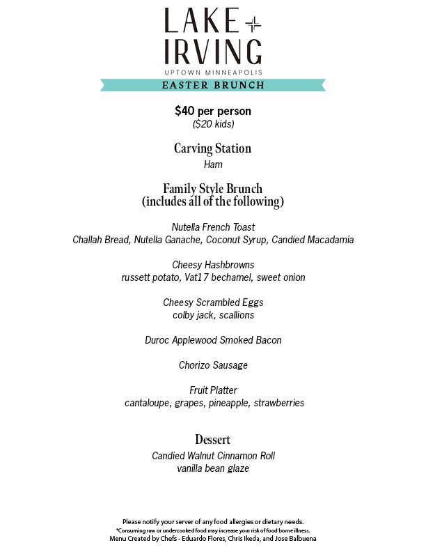 Menus | Lake & Irving in Minneapolis, MN