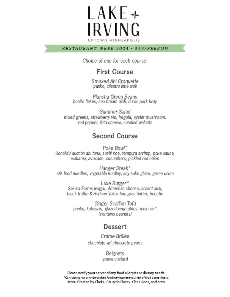 Summer Restaurant Week & Consolidated | Lake & Irving | American ...