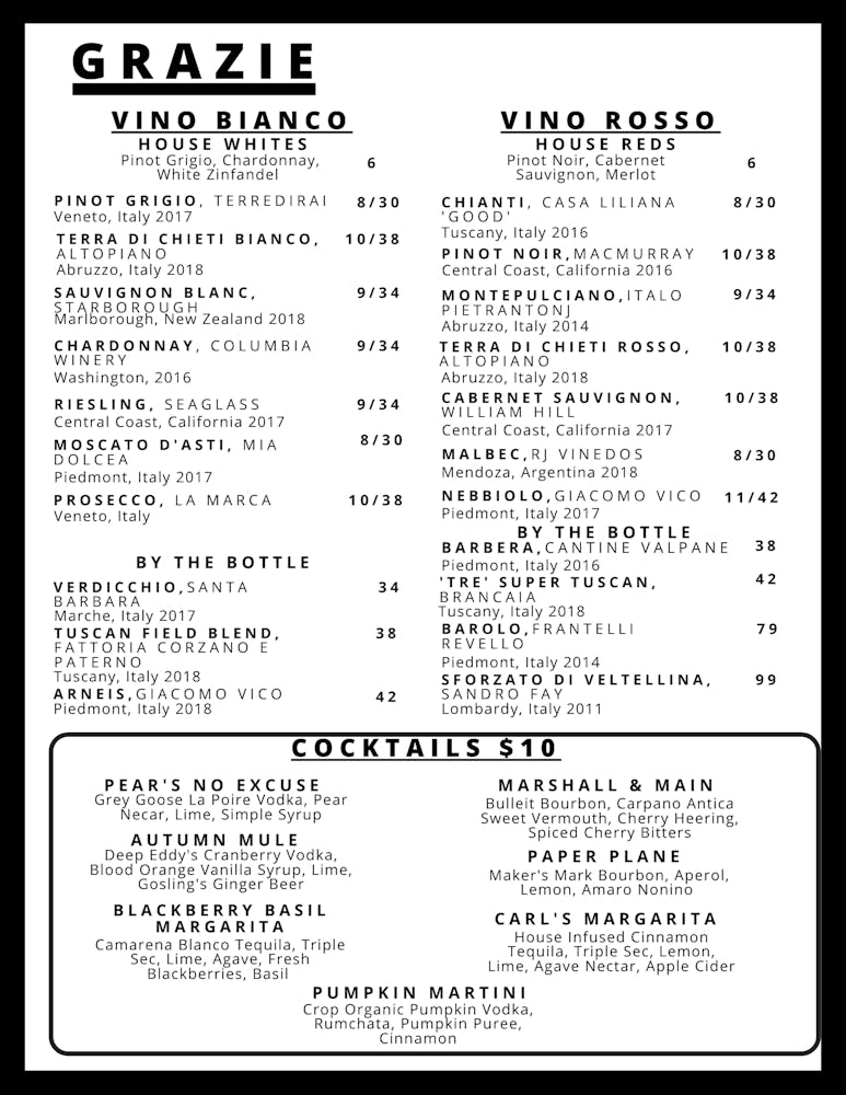 Menus | Grazie