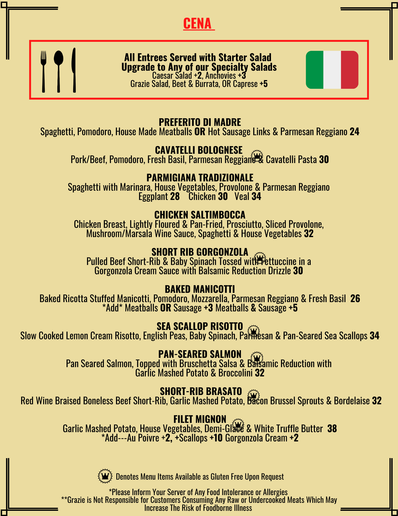 Menus | Grazie