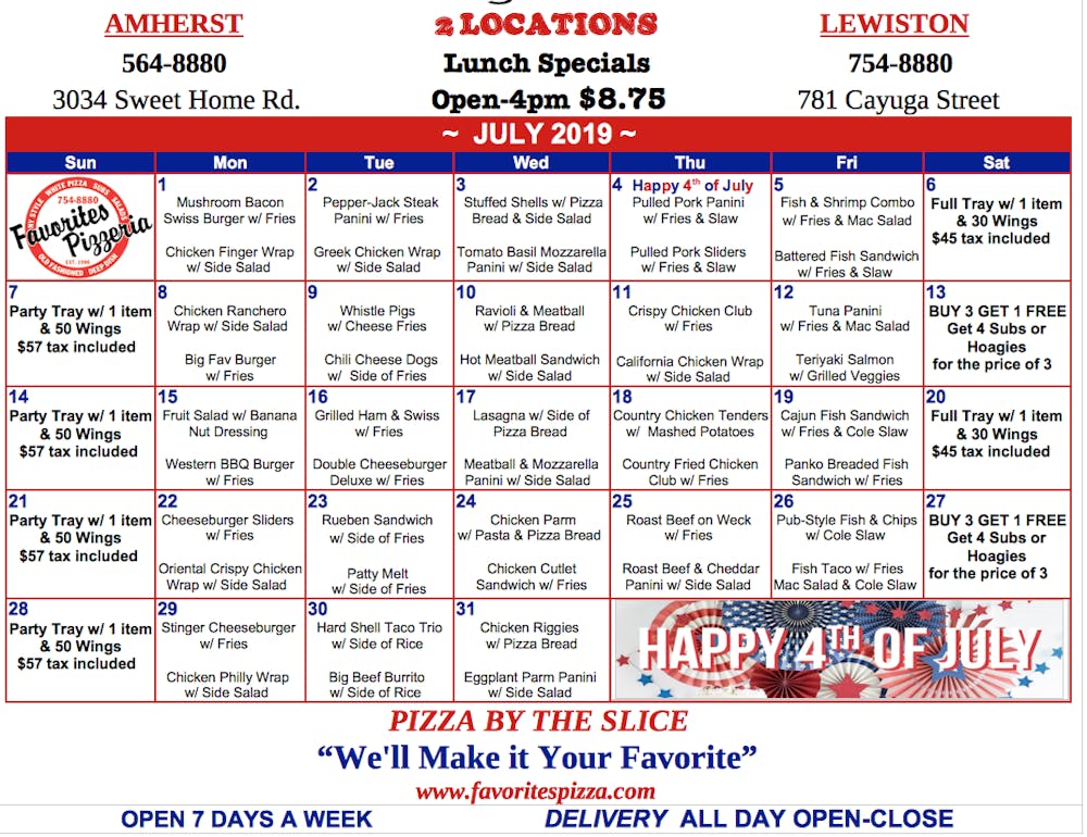 Menus | Favorites Pizza