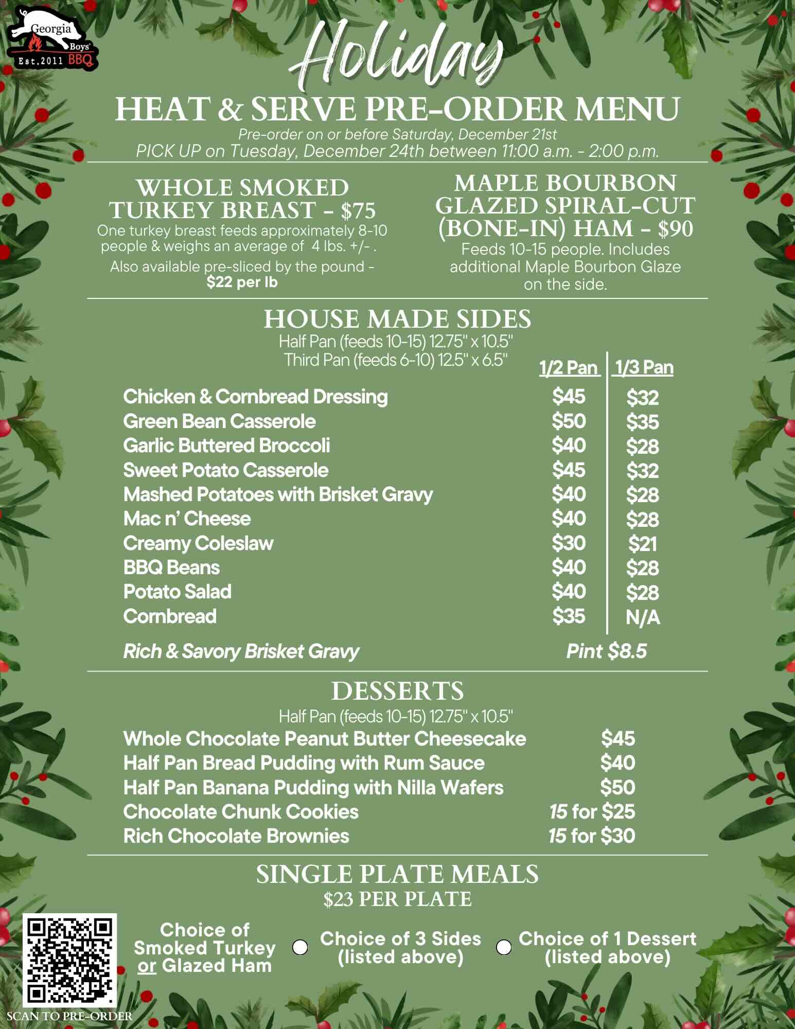December Holiday Heat & Serve Menu | Georgia Boys BBQ