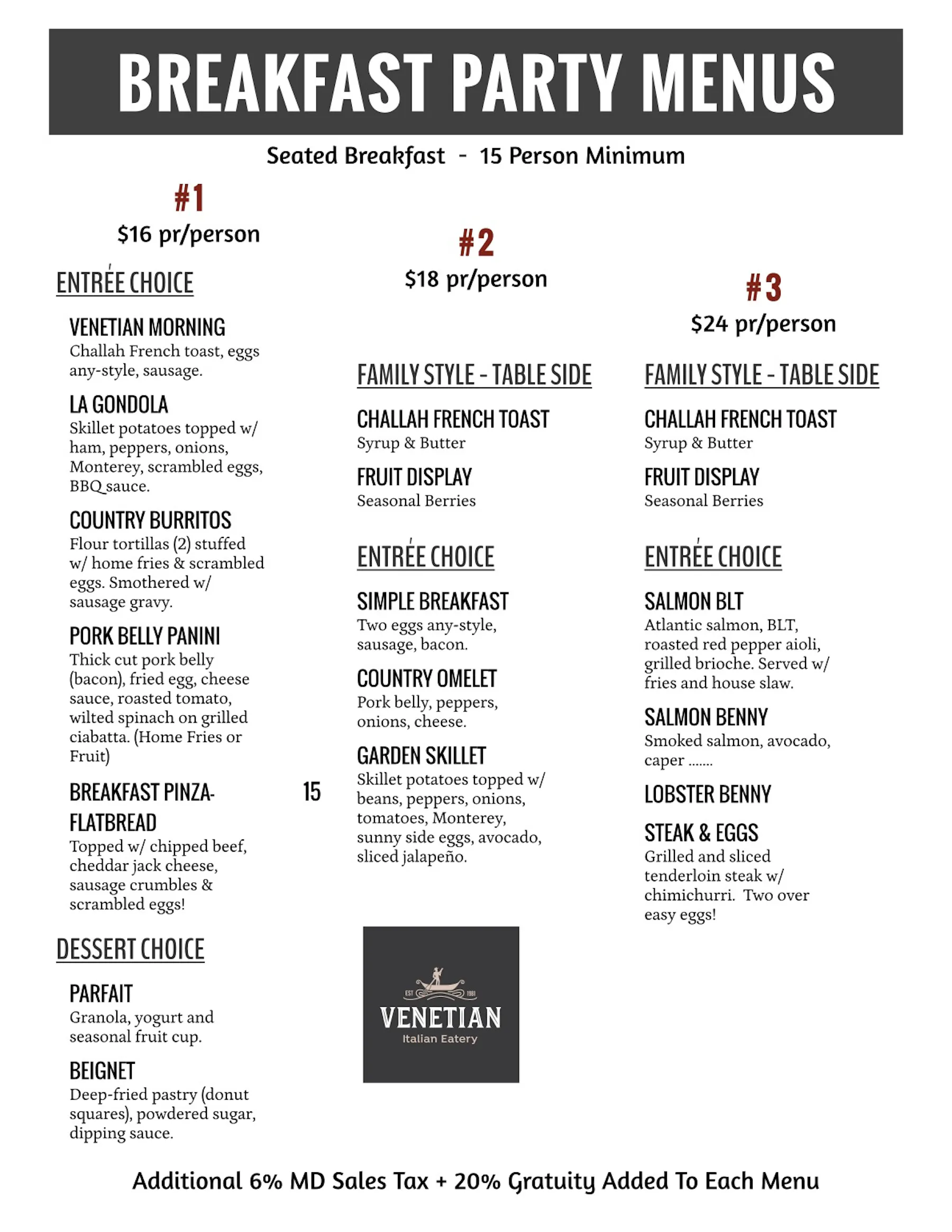 GROUP DINING | Venetian Italian Eatery | Harford County