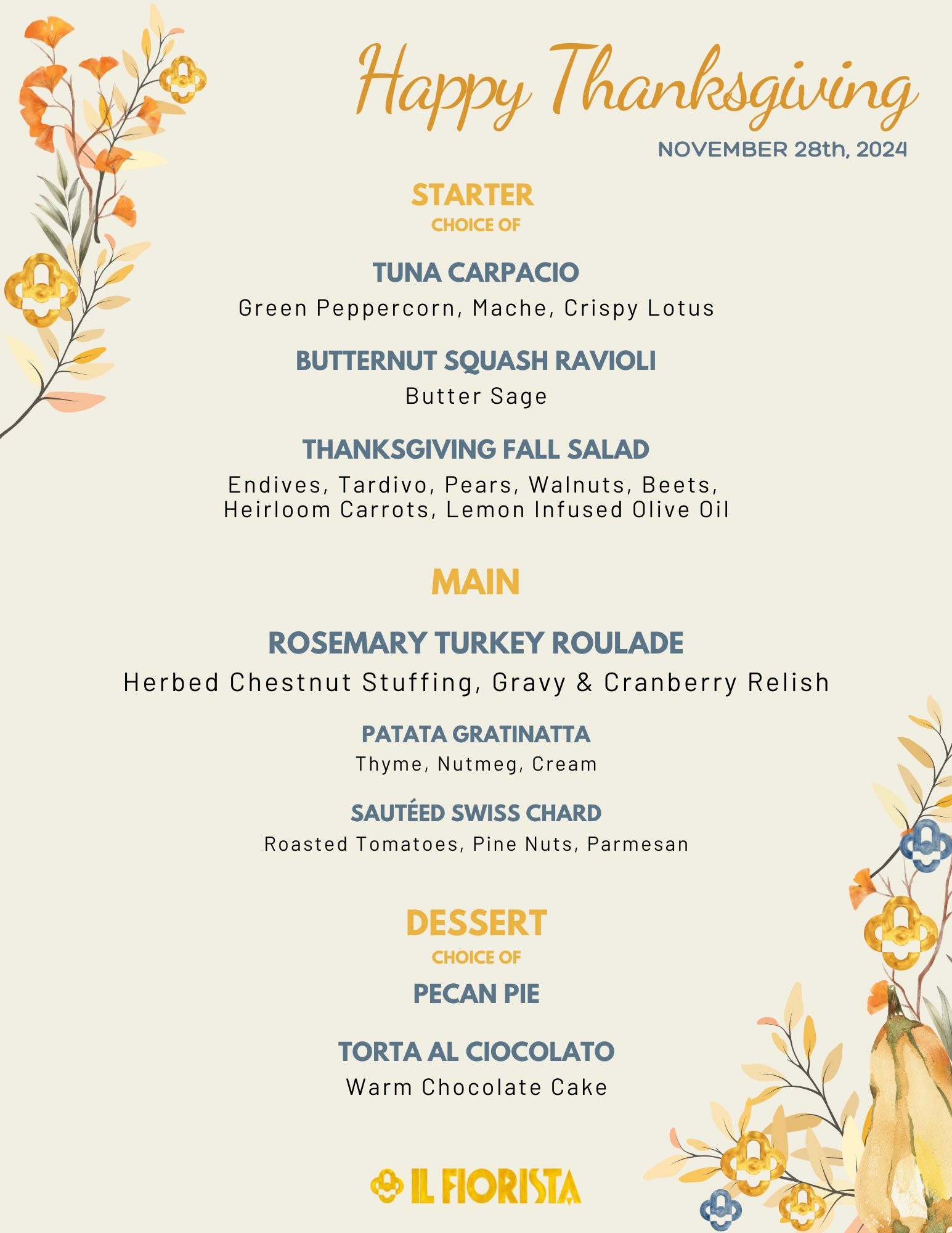 Menus | Il Fiorista | Italian Restaurant, Floral Boutique & Education ...