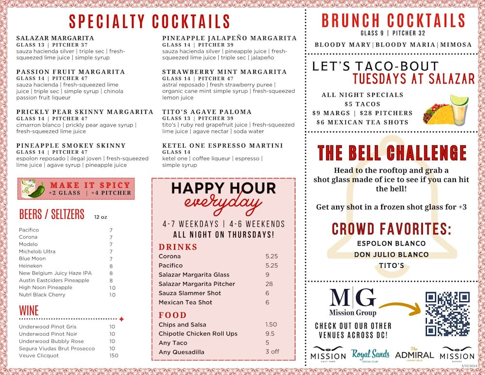 Menus | Salazar in Washington, DC