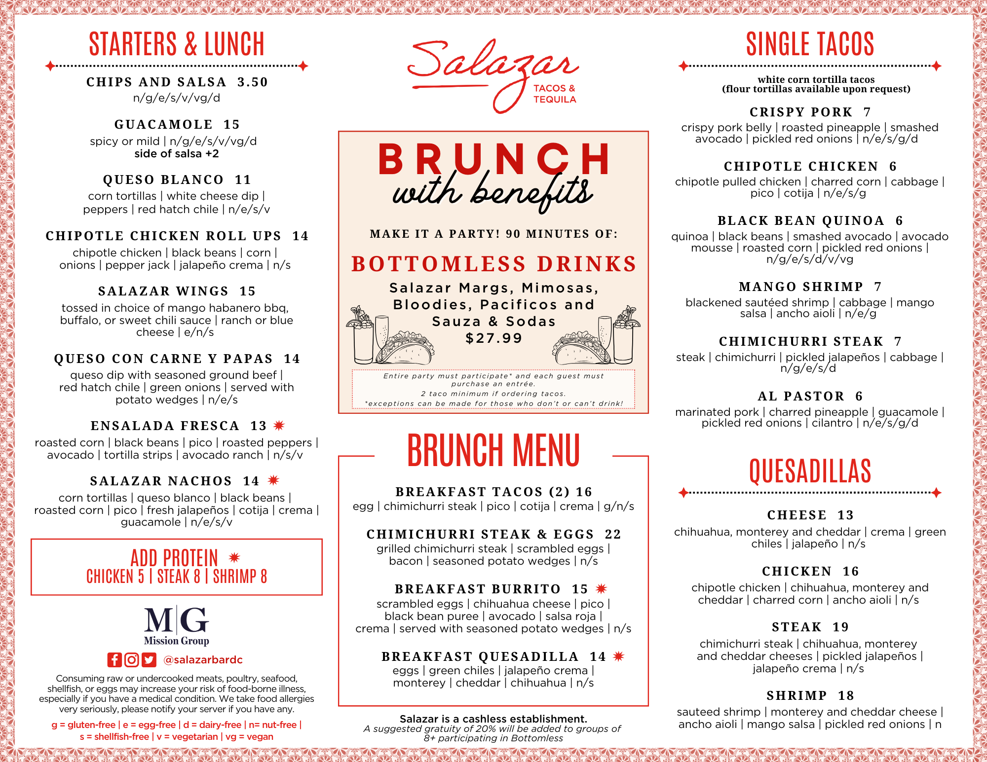 Menus | Salazar in Washington, DC