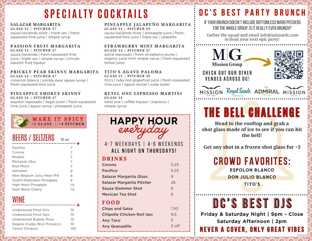 Menus | Salazar in Washington, DC