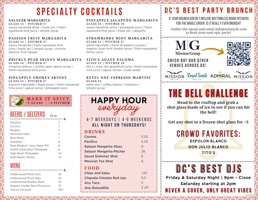 Drinks | Salazar | DC Rooftop Bar, Bottomless Brunch and Private Events