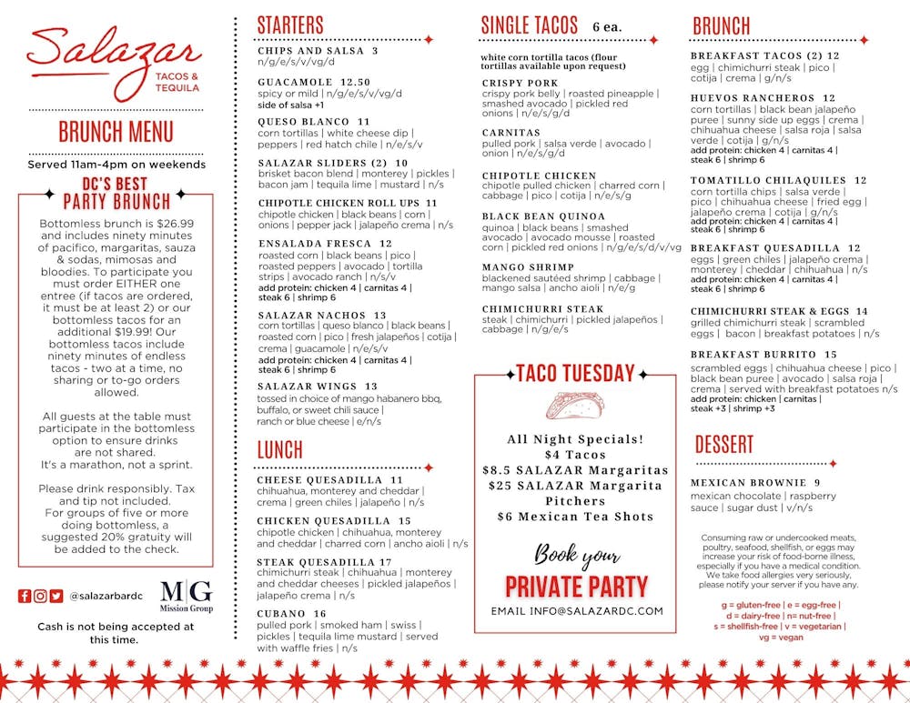 Menus | Salazar in Washington, DC
