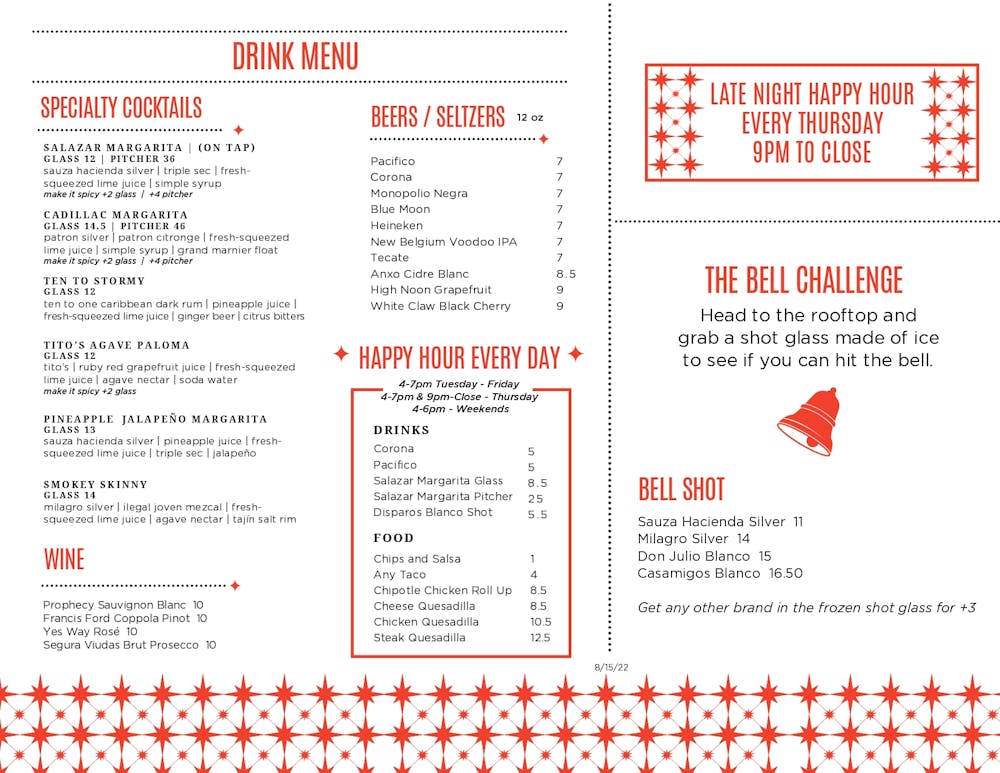 Menus | Salazar in Washington, DC