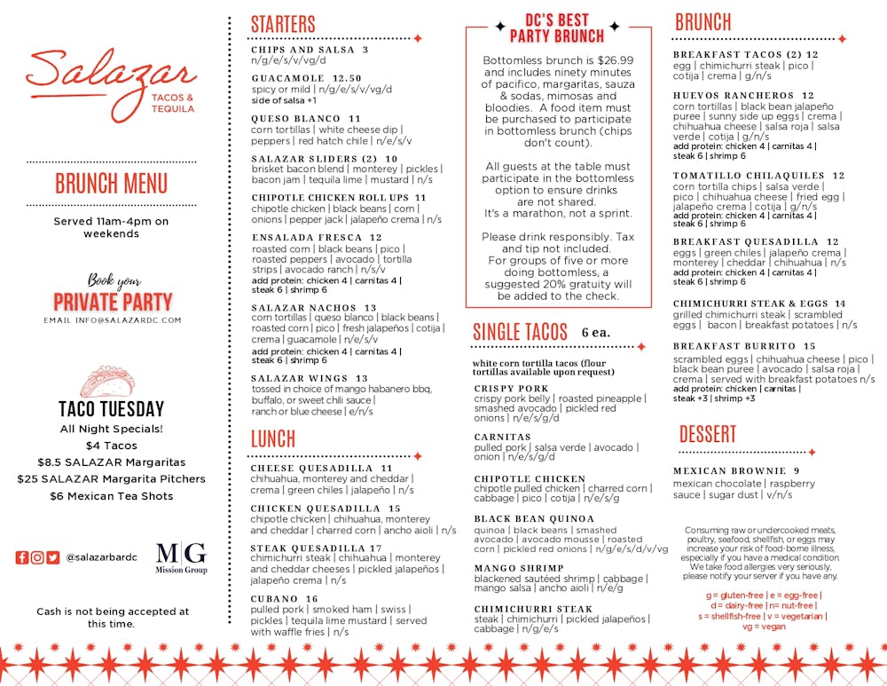 Menus | Salazar in Washington, DC