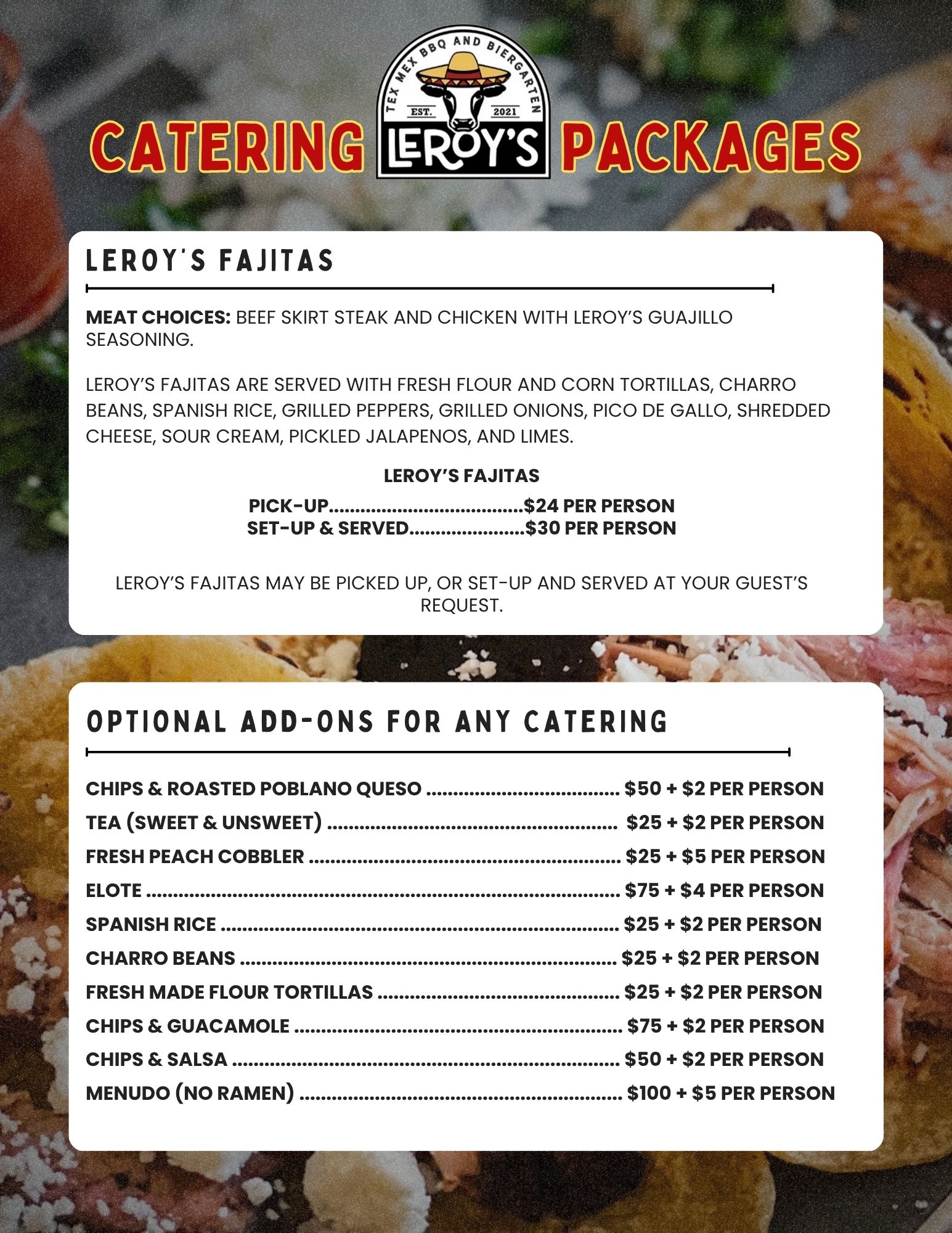 Catering | Leroy's Tex Mex BBQ in Fredericksburg, TX