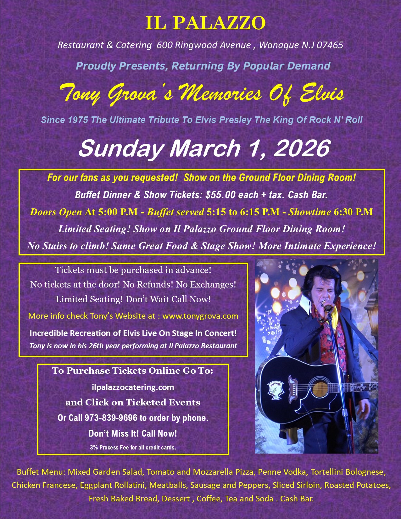 Tony Grova's Memories of Elvis March 1, 2026 | Il Palazzo | Italian ...