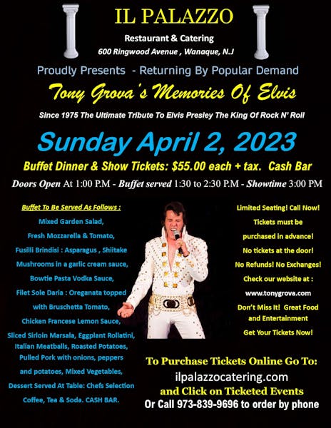 Tony Grova Elvis Show | Il Palazzo | Italian Restaurant & Catering in ...