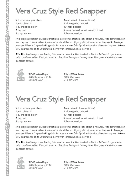 Vera Cruz Style Red Snapper | TJ's Seafood Market - Fresh Seafood ...