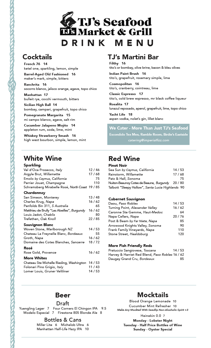 Preston Royal Menus | TJ's Seafood Market - Dallas, TX