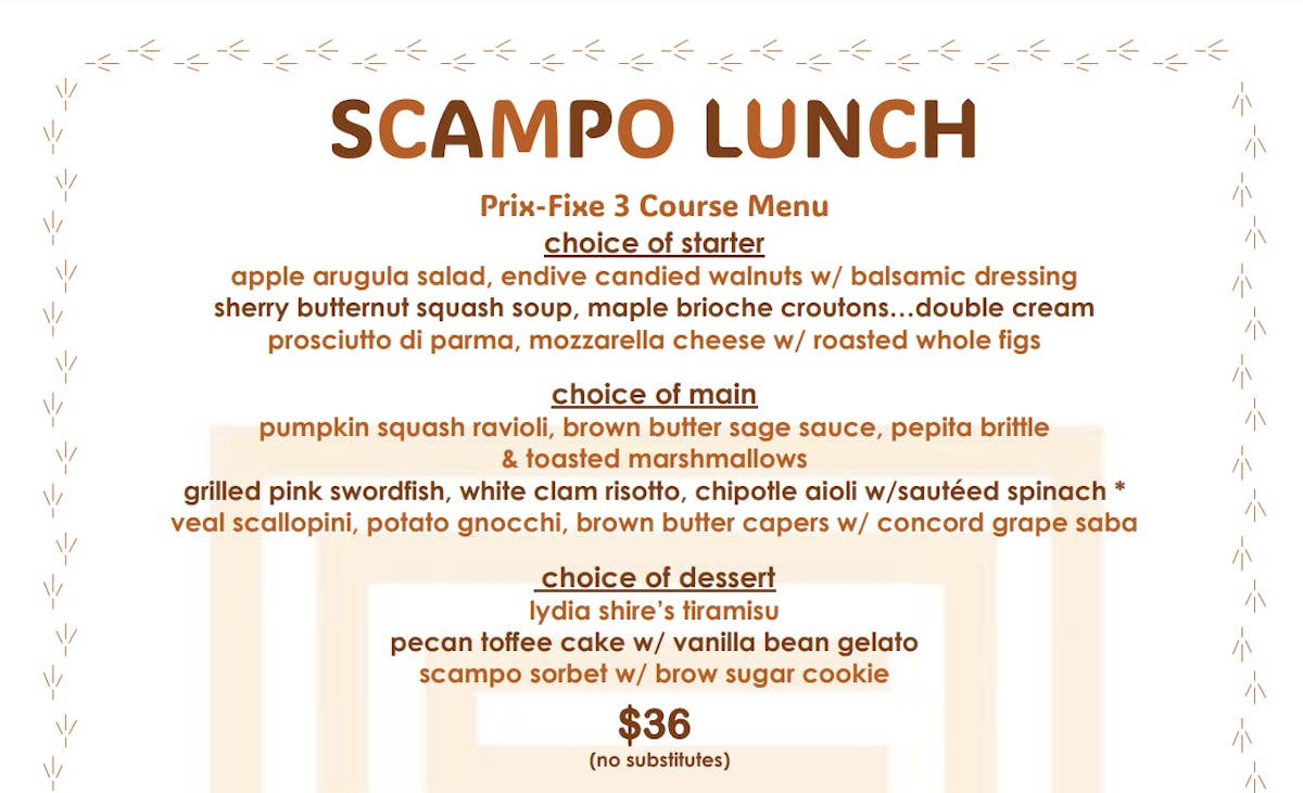 Try Our New Prix Fixe Lunch Menu Scampo