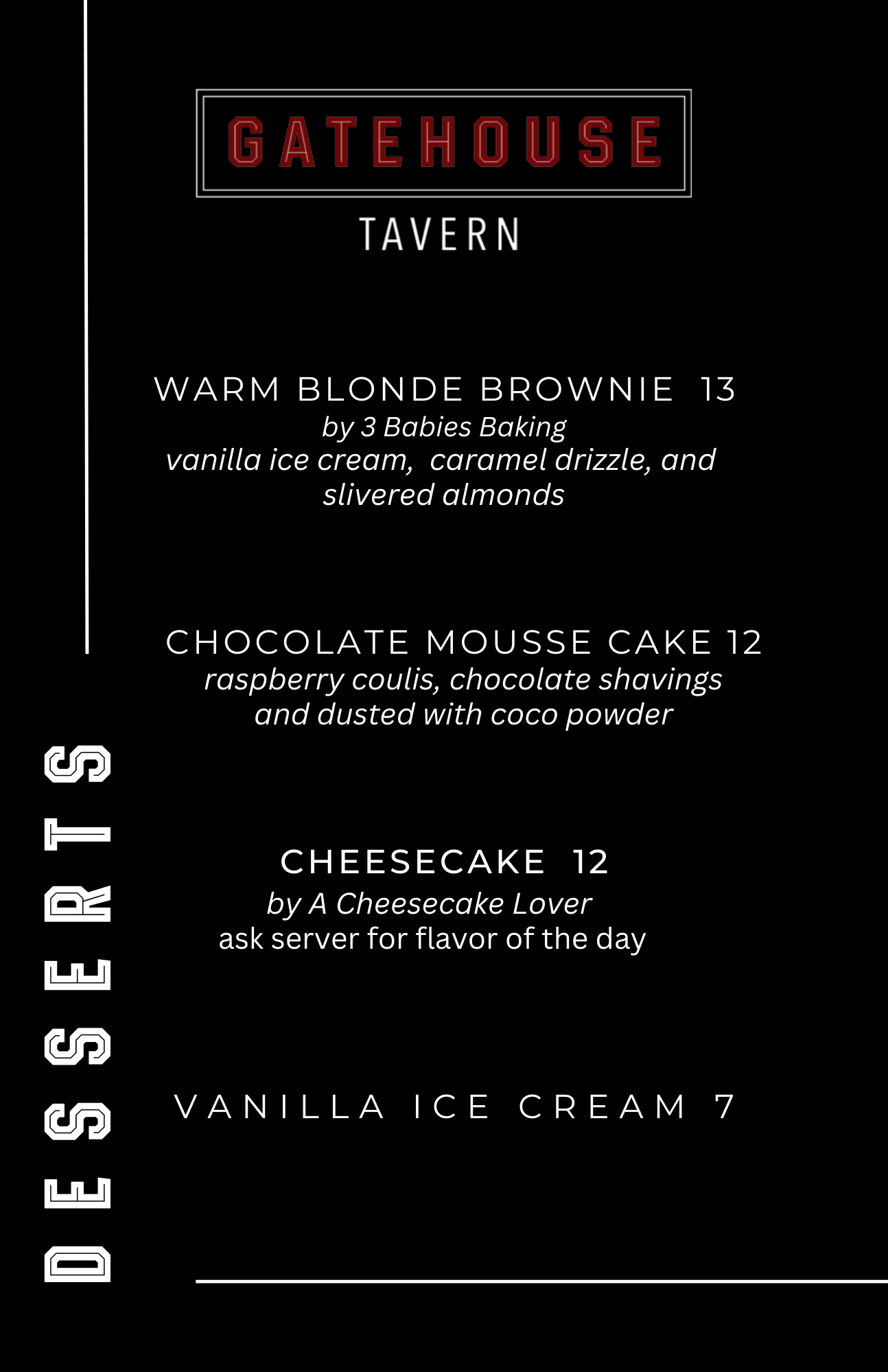 Menus | Gatehouse Tavern in Wake Forest, NC