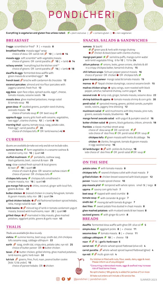 Menus | Pondicheri Café in Houston, TX