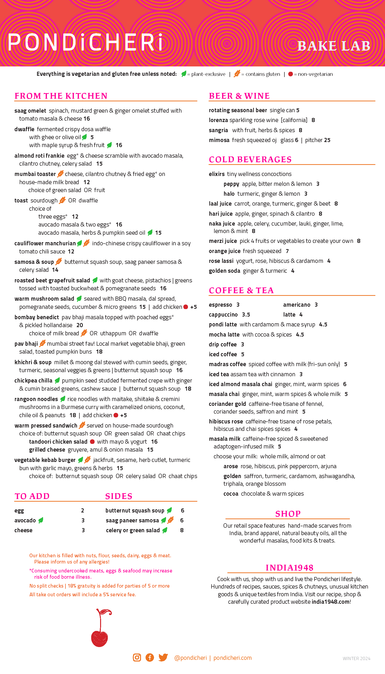 Menus | Pondicheri Café in Houston, TX