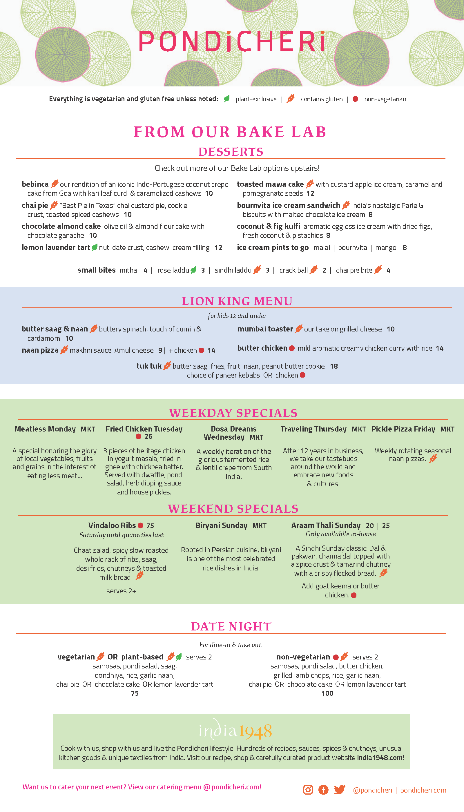 Menus | Pondicheri Café in Houston, TX