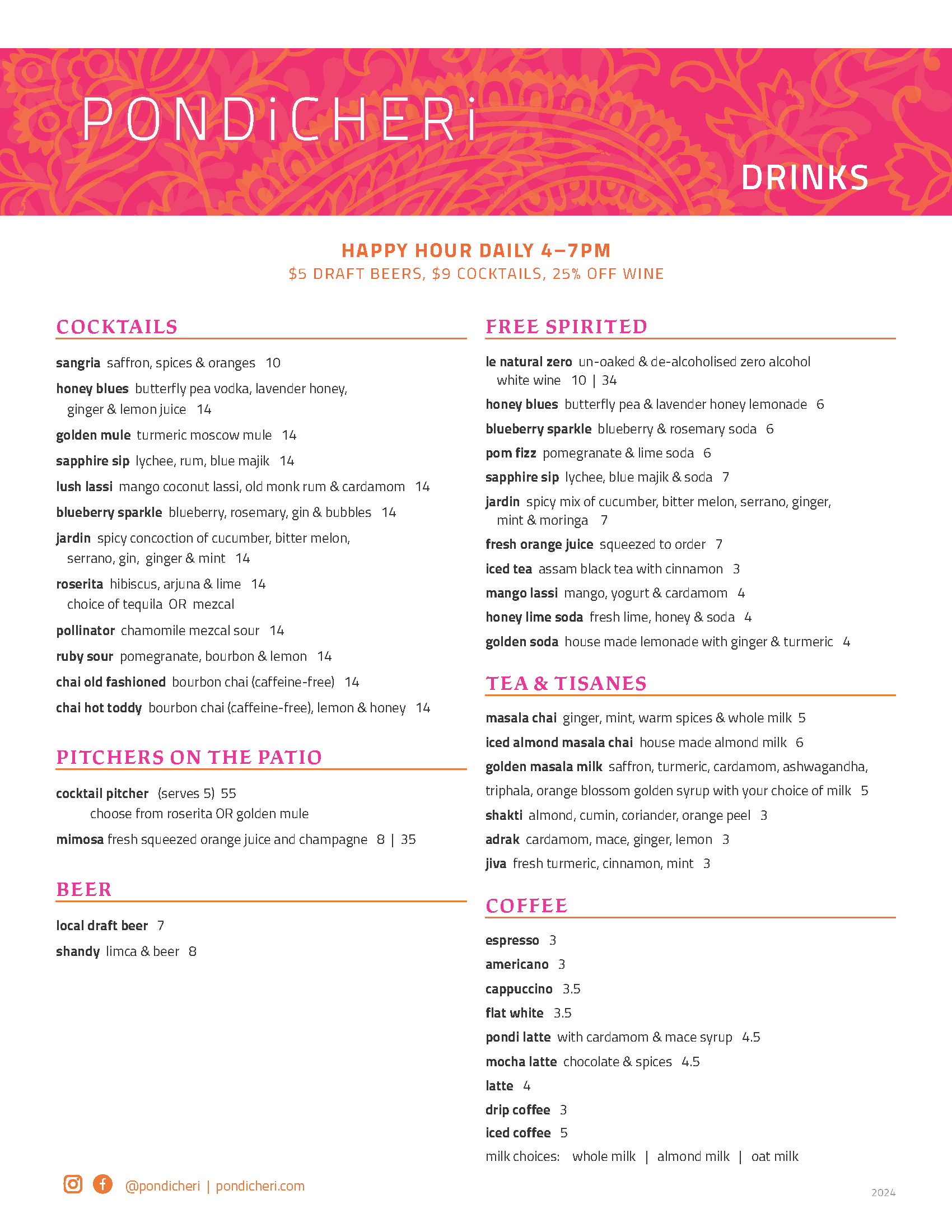 Menus | Pondicheri Café in Houston, TX