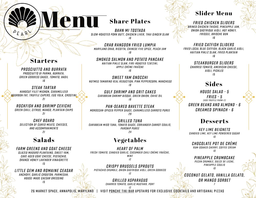 Menu | Pearl in Annapolis, MD