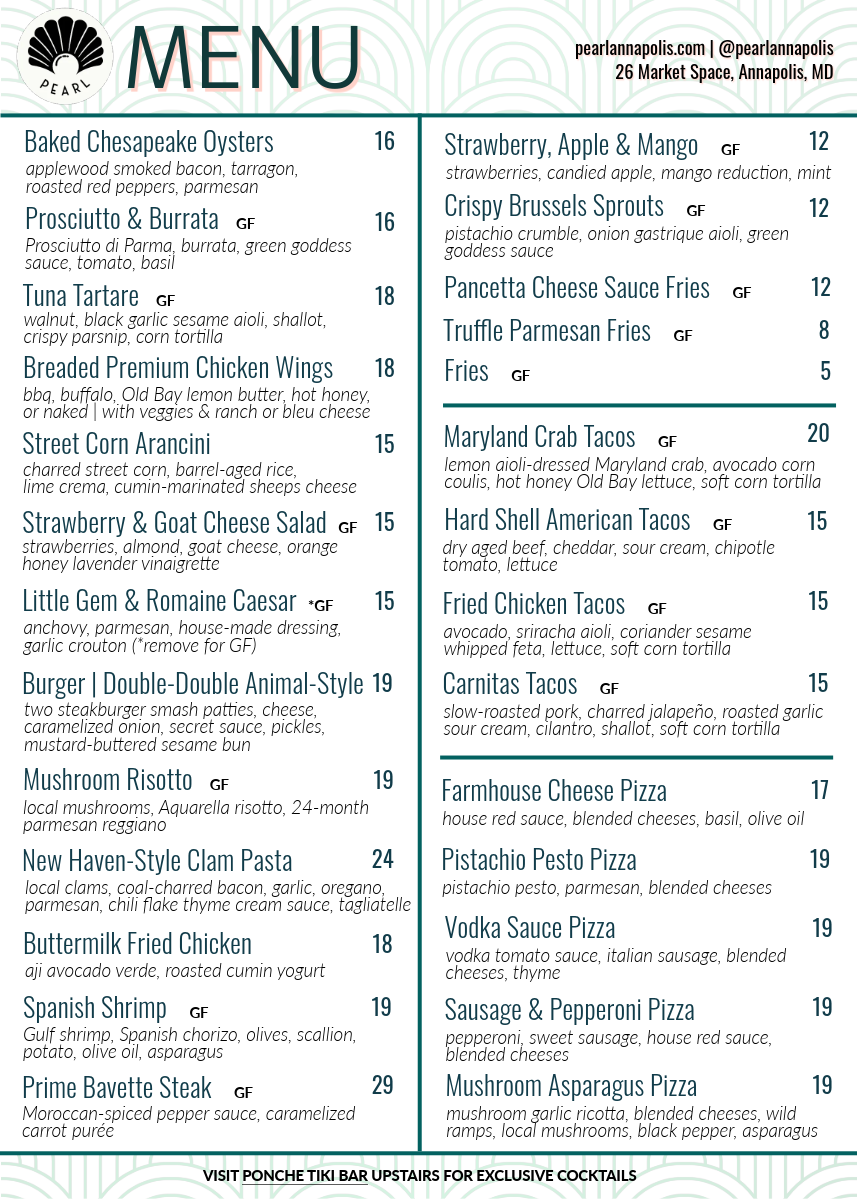 Menu | Pearl in Annapolis, MD