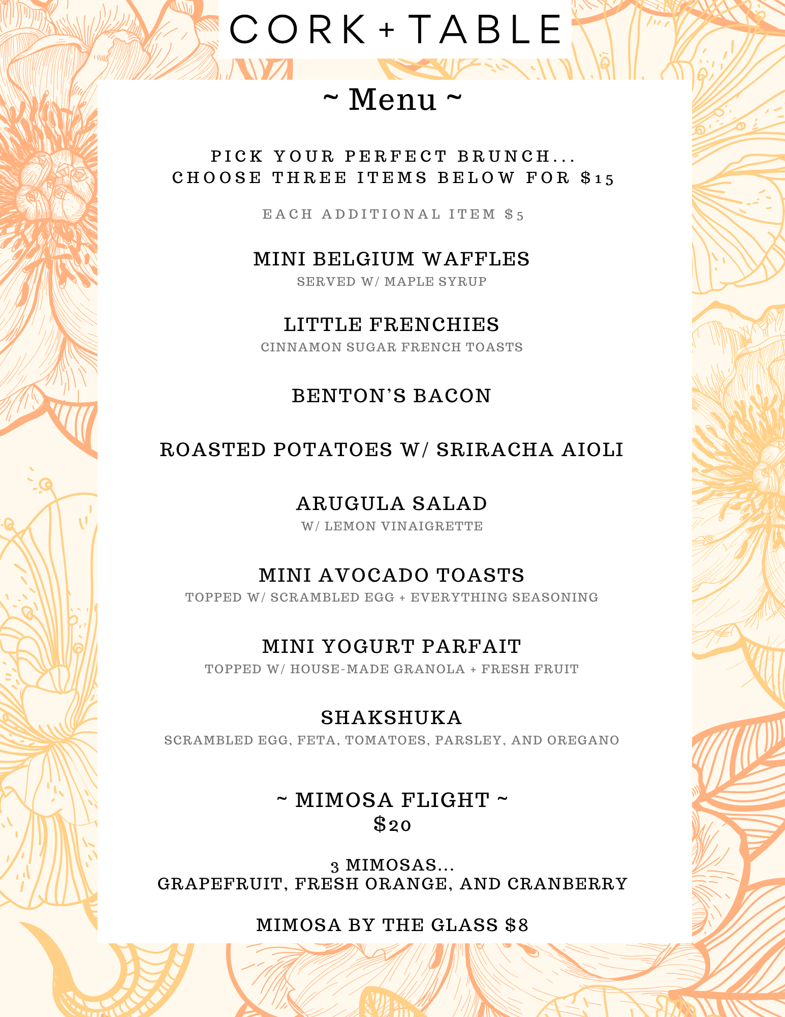 Pick Your Perfect Brunch + Mimosa Flight | Cork + Table | Wine bar in ...