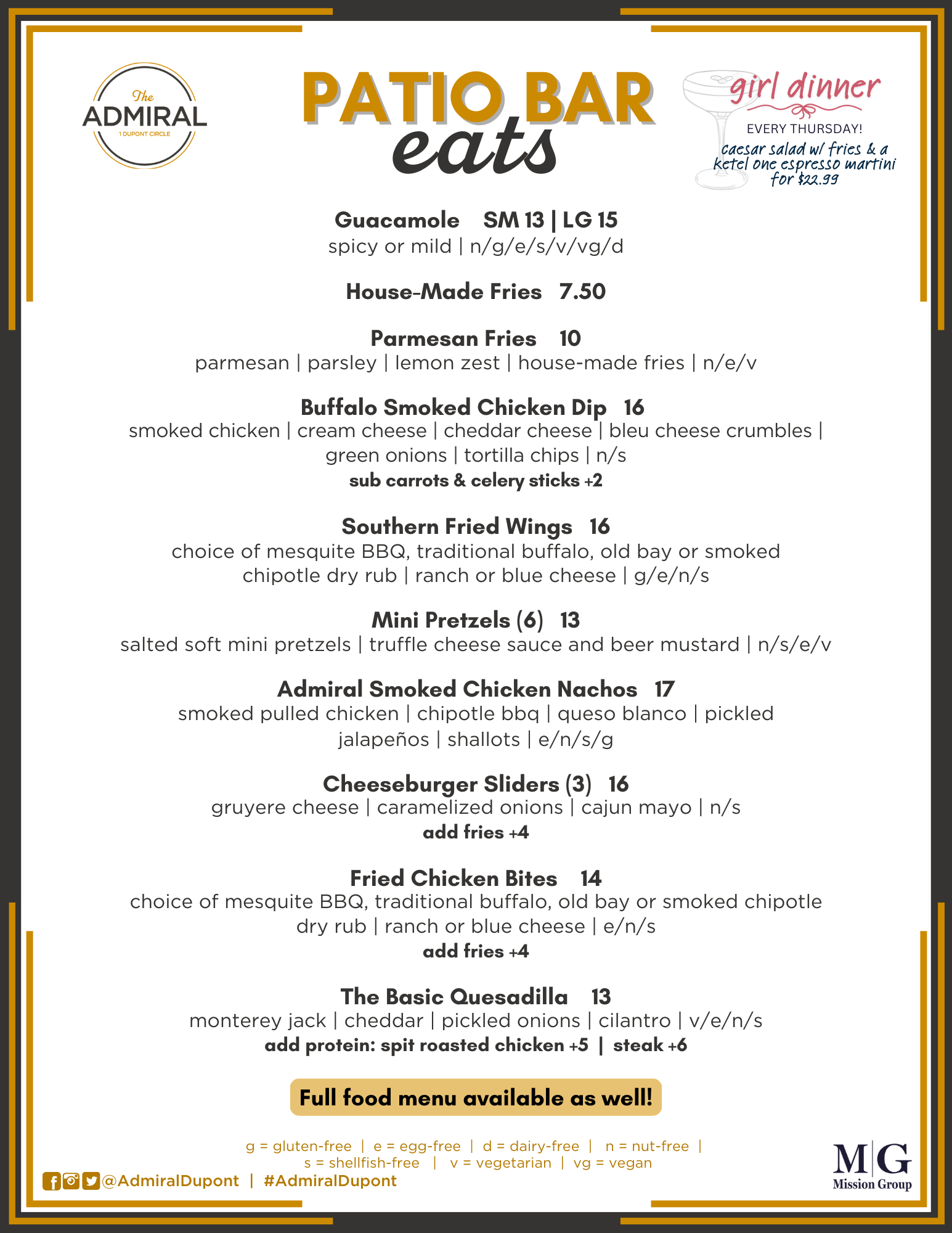 Our Menus for Dinner, Drinks and Late Night |The Admiral