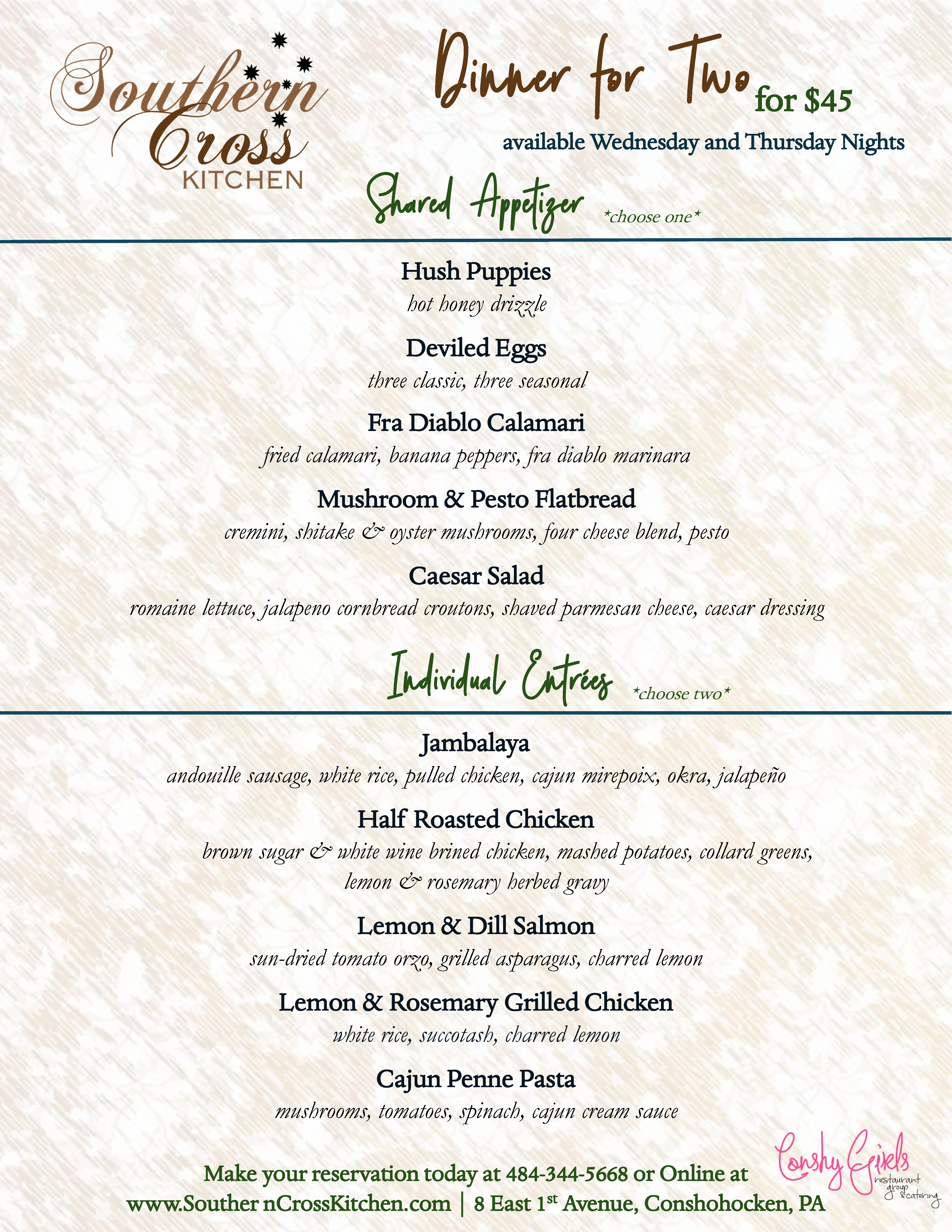 Menus | Southern Cross Kitchen in Conshohocken, PA