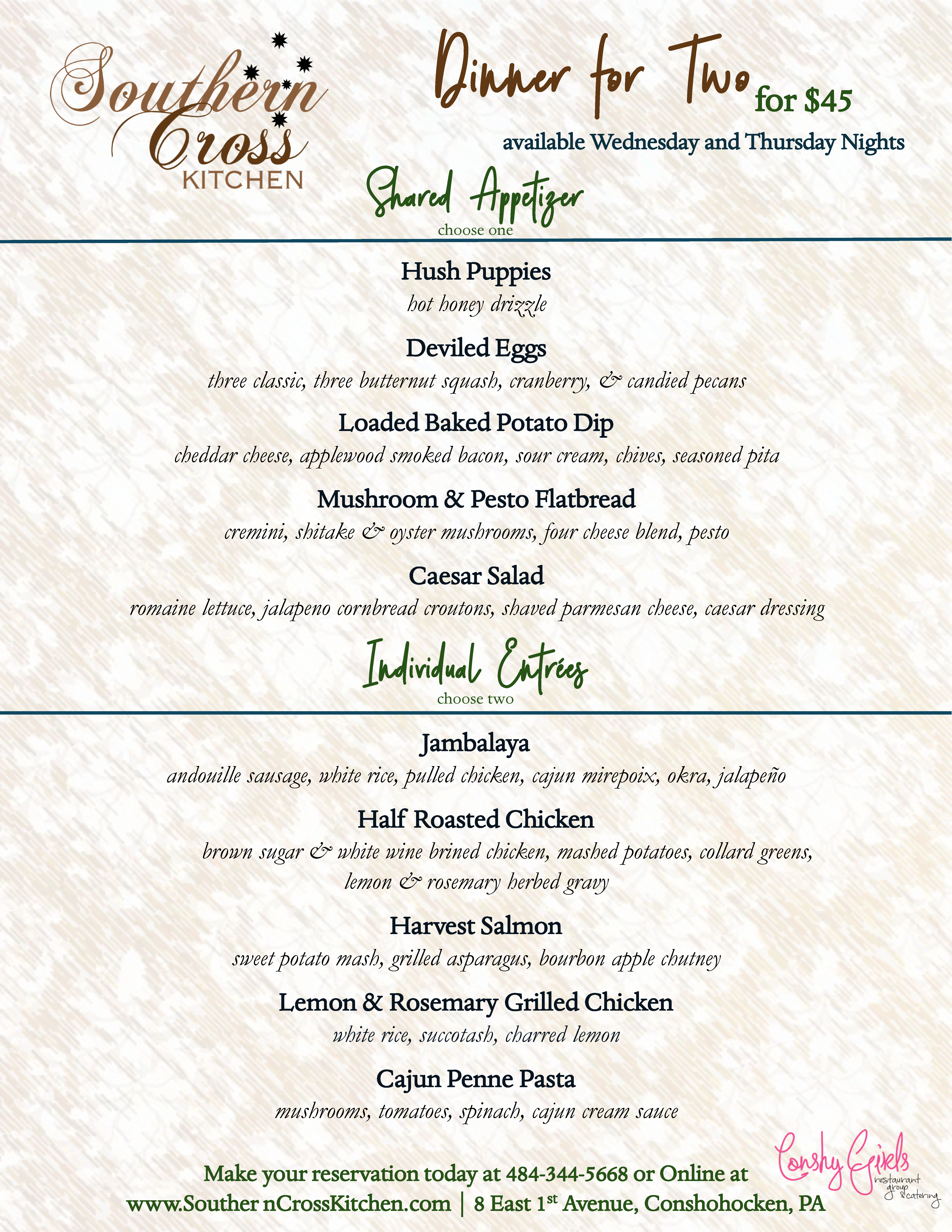 Menus | Southern Cross Kitchen in Conshohocken, PA