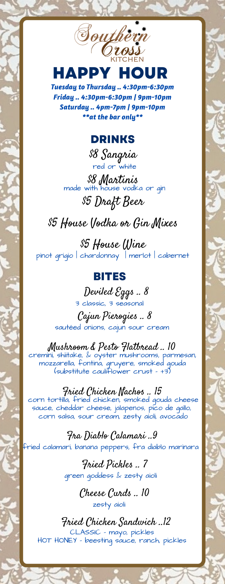 Menus | Southern Cross Kitchen in Conshohocken, PA