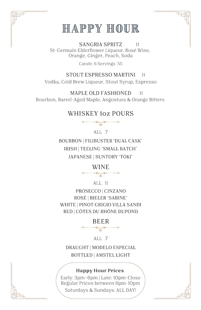 Menus | The Parlour Room in NYC