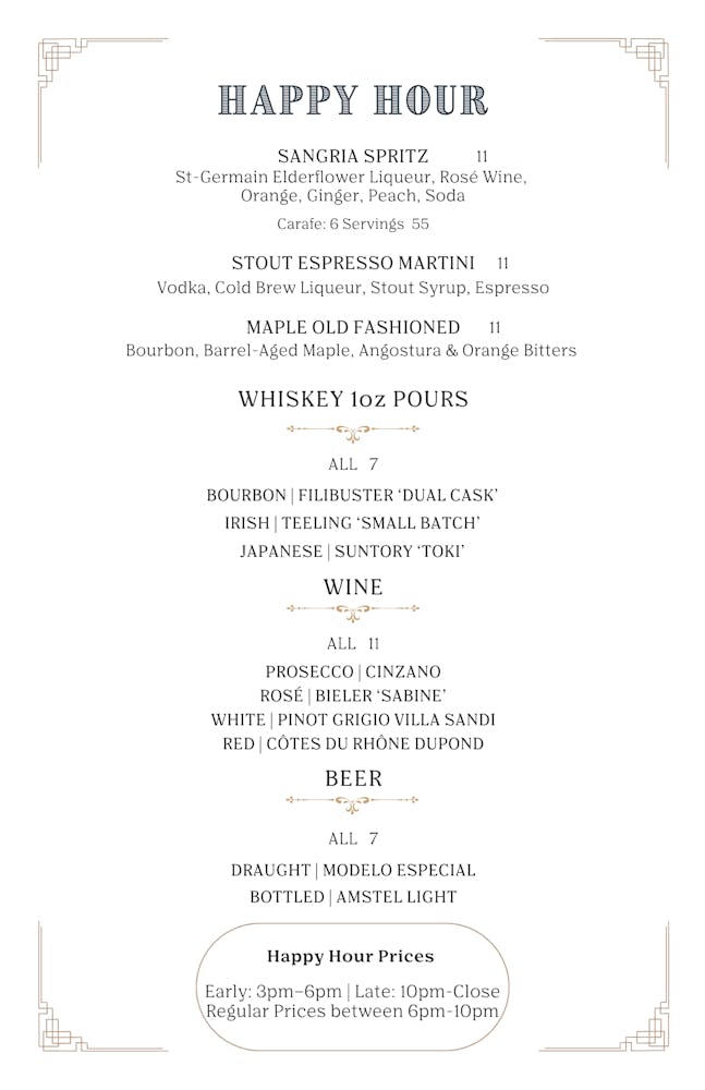 Menus | The Parlour Room in NYC