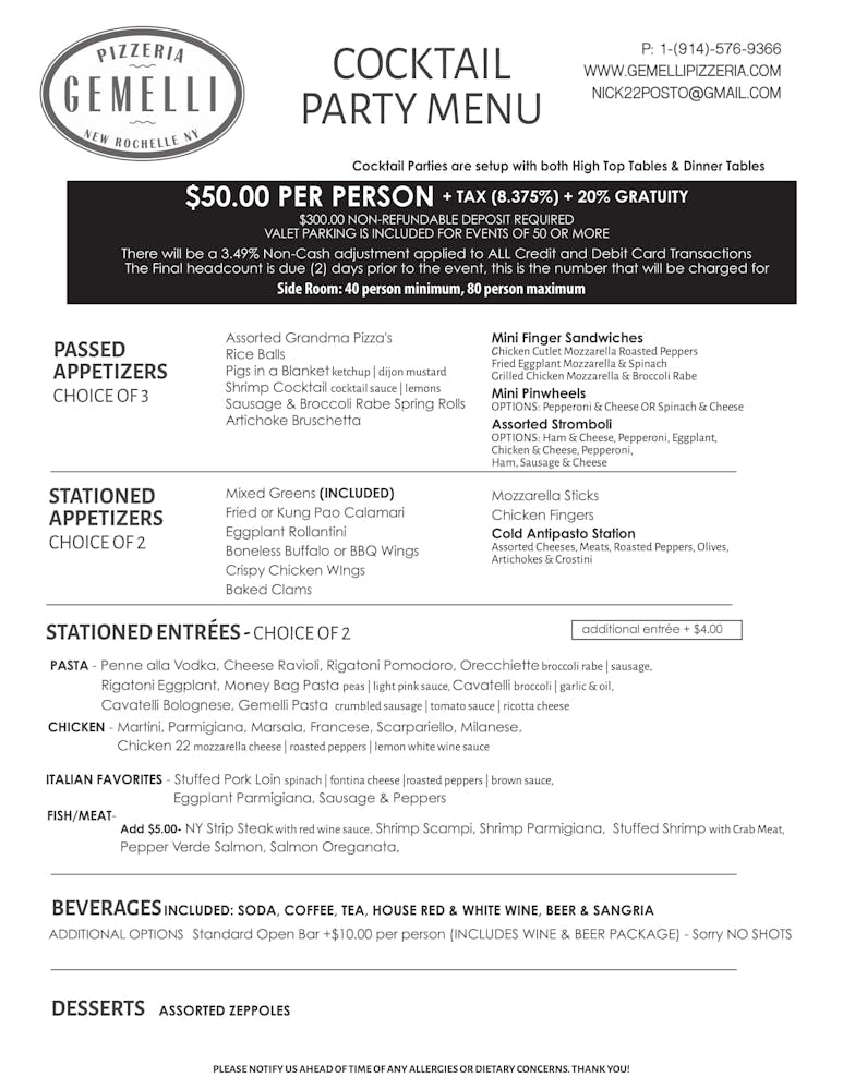 Menus | Gemelli Pizzeria in New Rochelle, NY